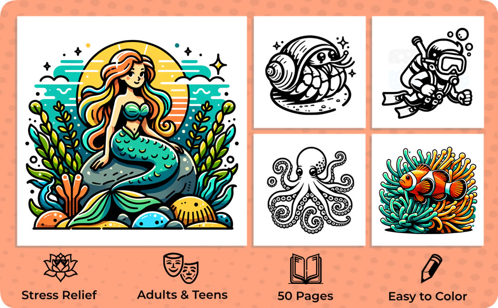 Ocean Wonders: Stress Relief Coloring Book for Adults and Kids - Mia ...
